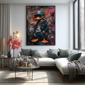 Street Style Duck Canvas, Urban Graffiti Art, Hipster Duck Painting ...
