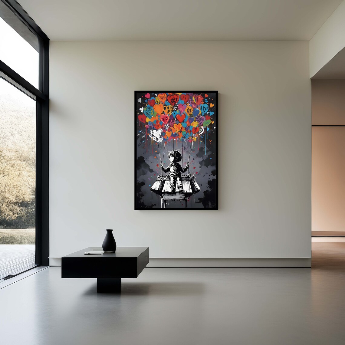 Banksy Balloon Canvas, Balloon Poster, Colorful Heart Balloons Canvas ...