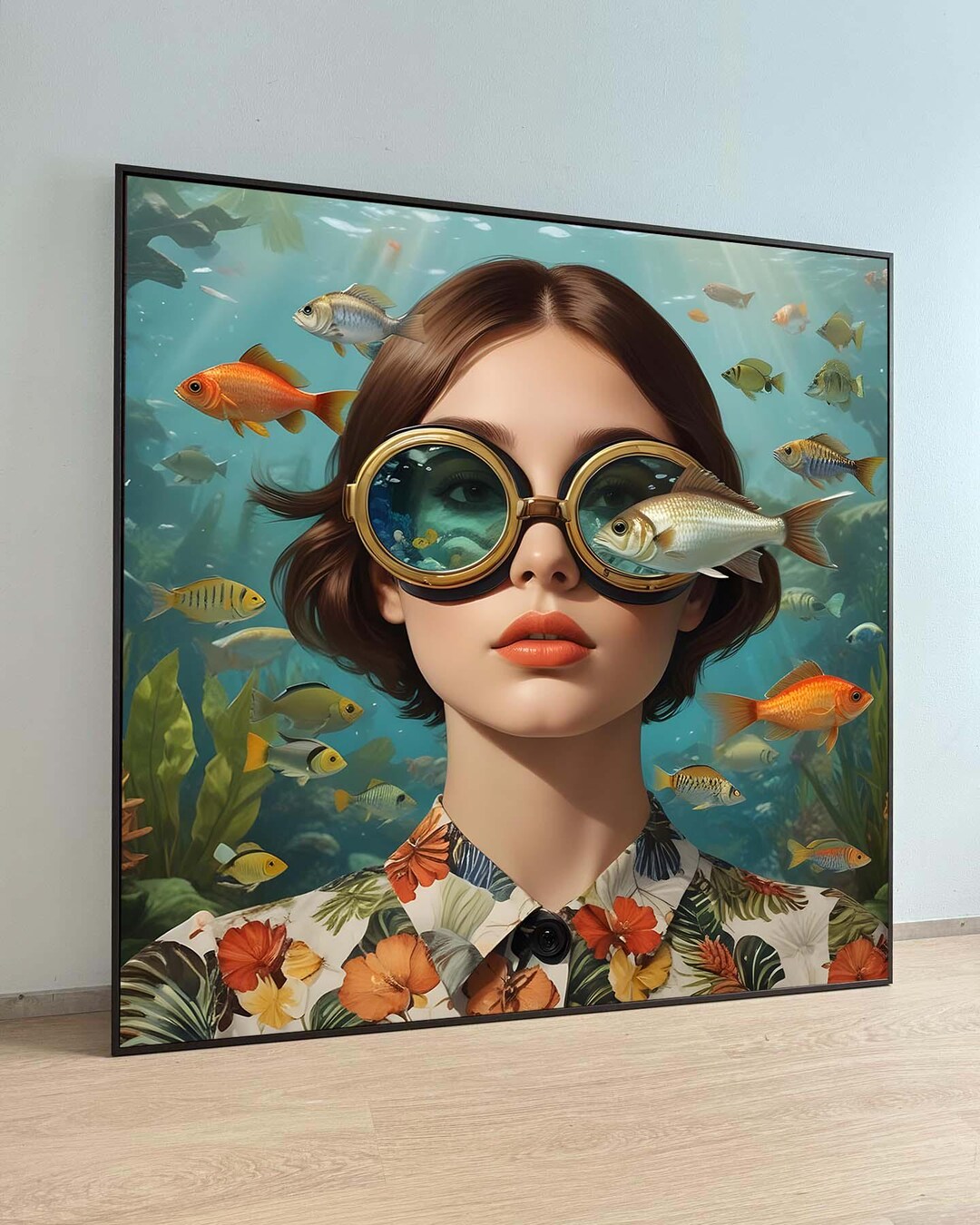 Surreal Woman Art, Surreal Woman With Fish, Oceanic Portrait Canvas ...
