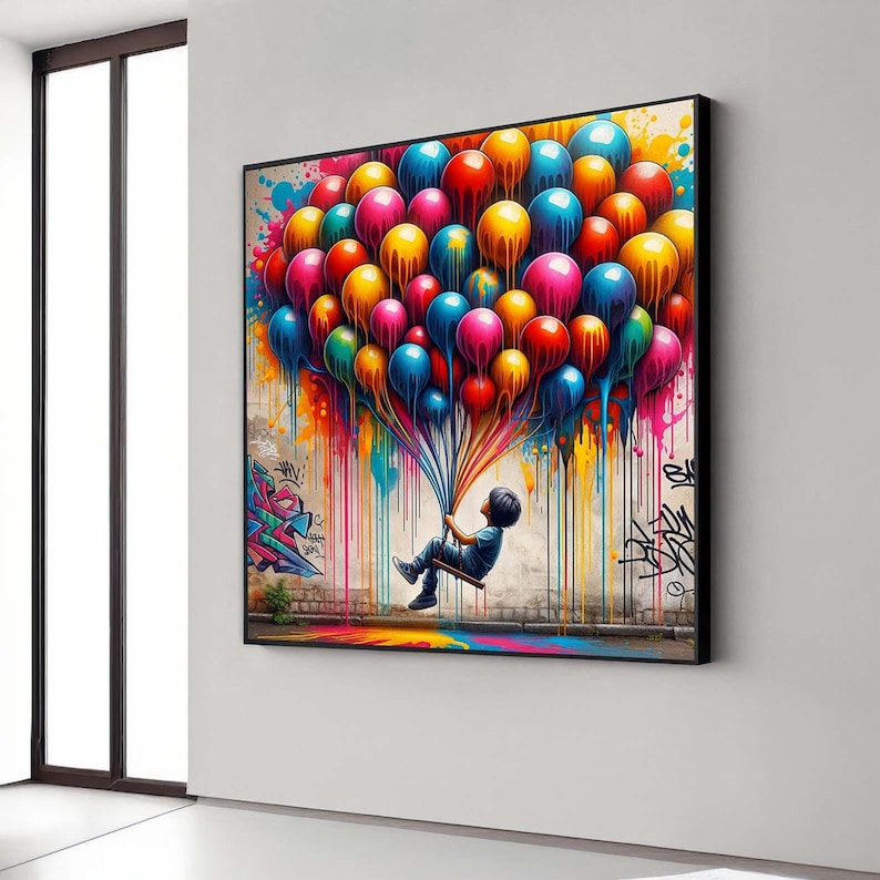 Balloon Dreams Graffiti Art, Vibrant Urban Street Decor, Colorful ...