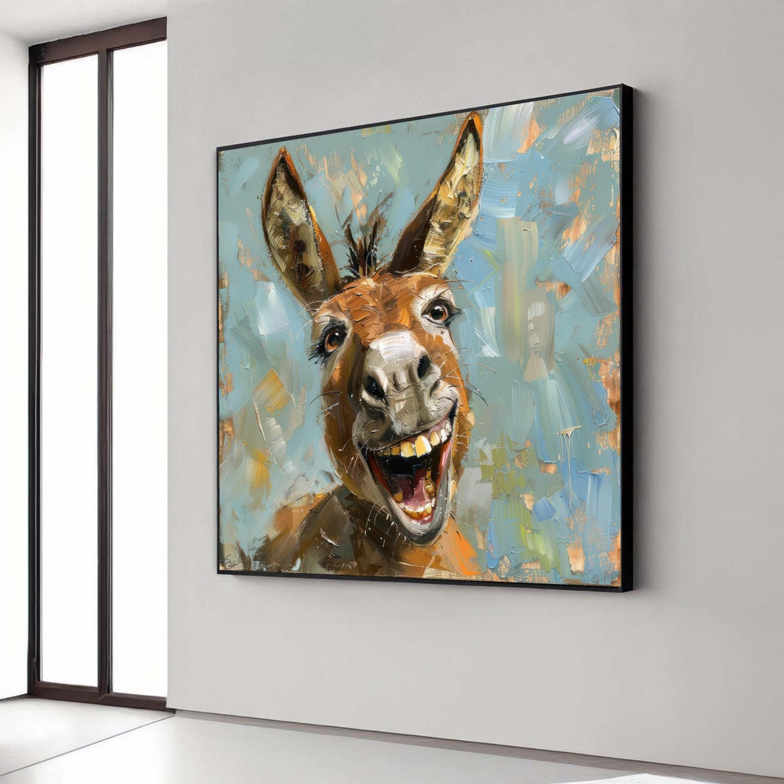 Laughing Donkey Canvas Print, Whimsical Animal Art, Expressive Impasto ...