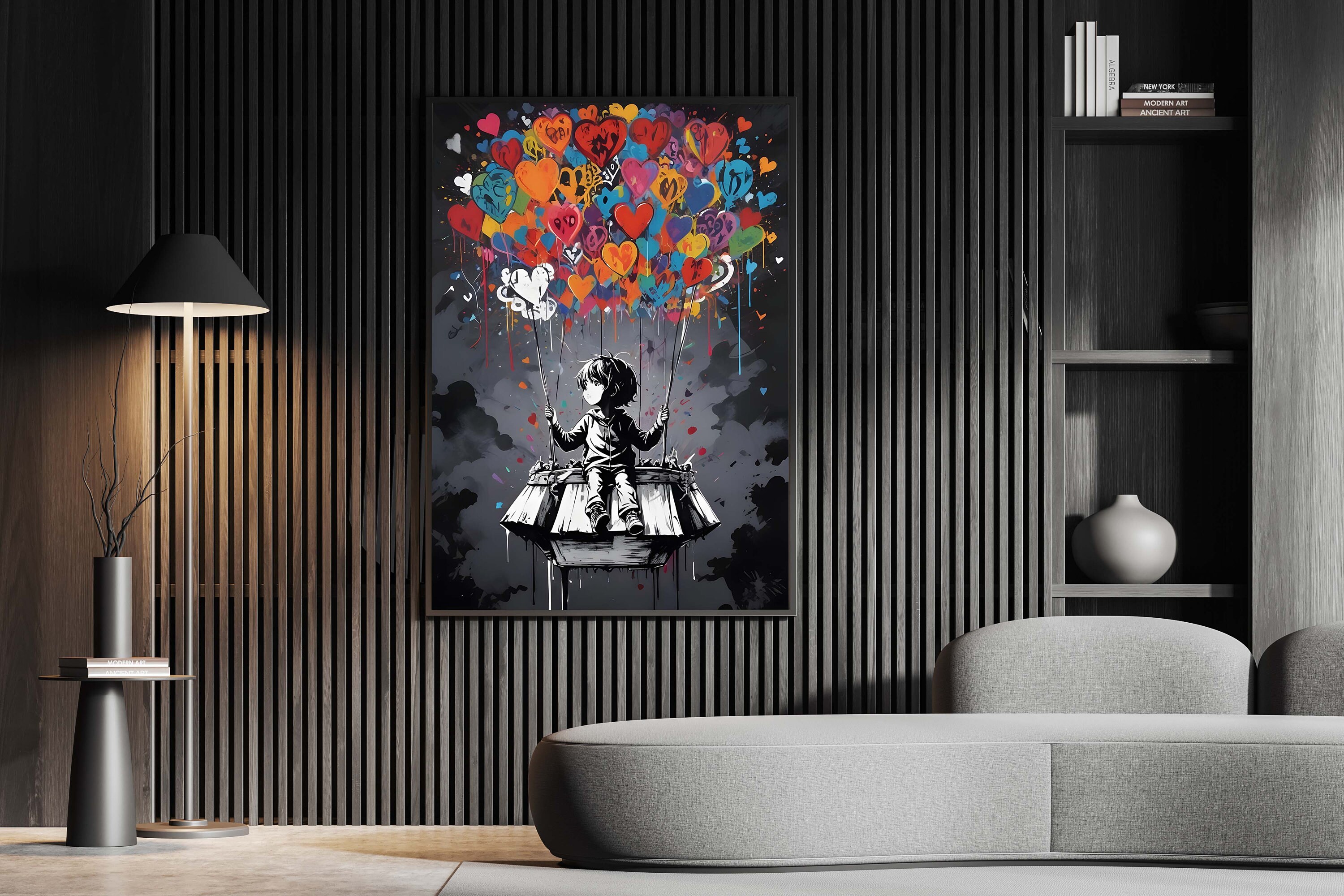 Banksy Balloon Canvas, Balloon Poster, Colorful Heart Balloons Canvas ...