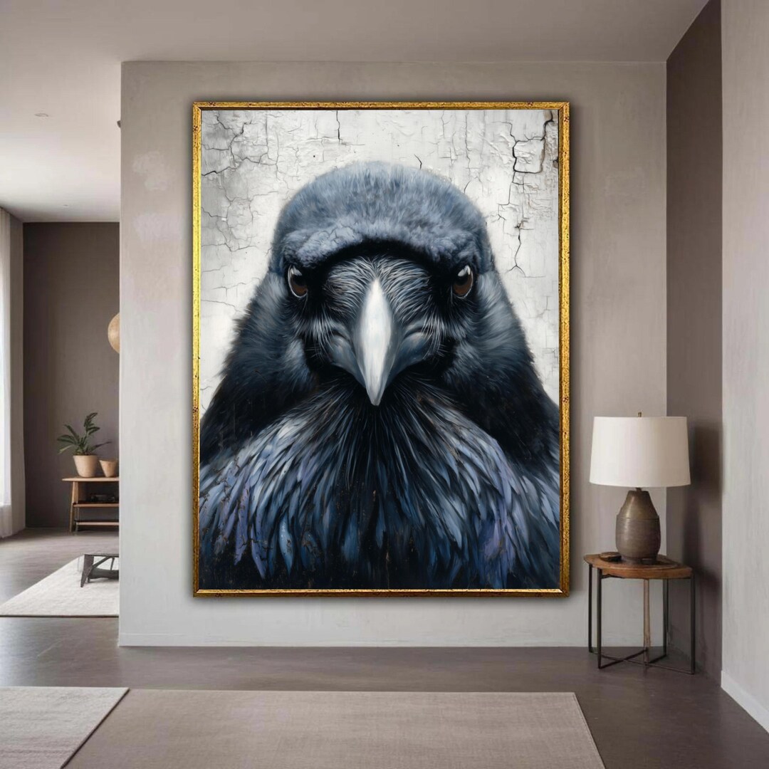 Majestic Raven Portrait Canvas, Dark Bird Wall Art, Gothic Feather ...