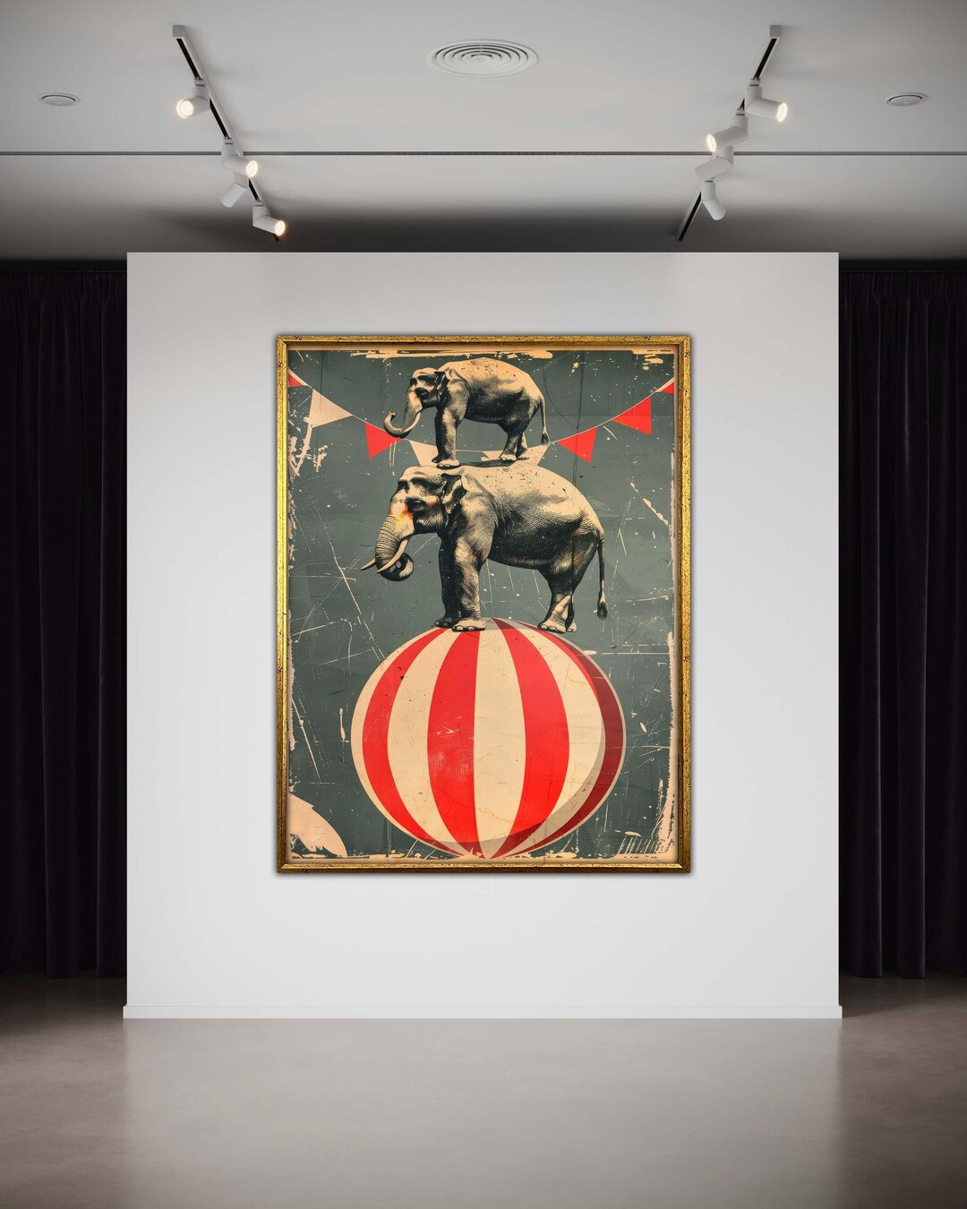 Vintage Circus Elephant Art, Retro Animal Print, Elephant on Ball ...