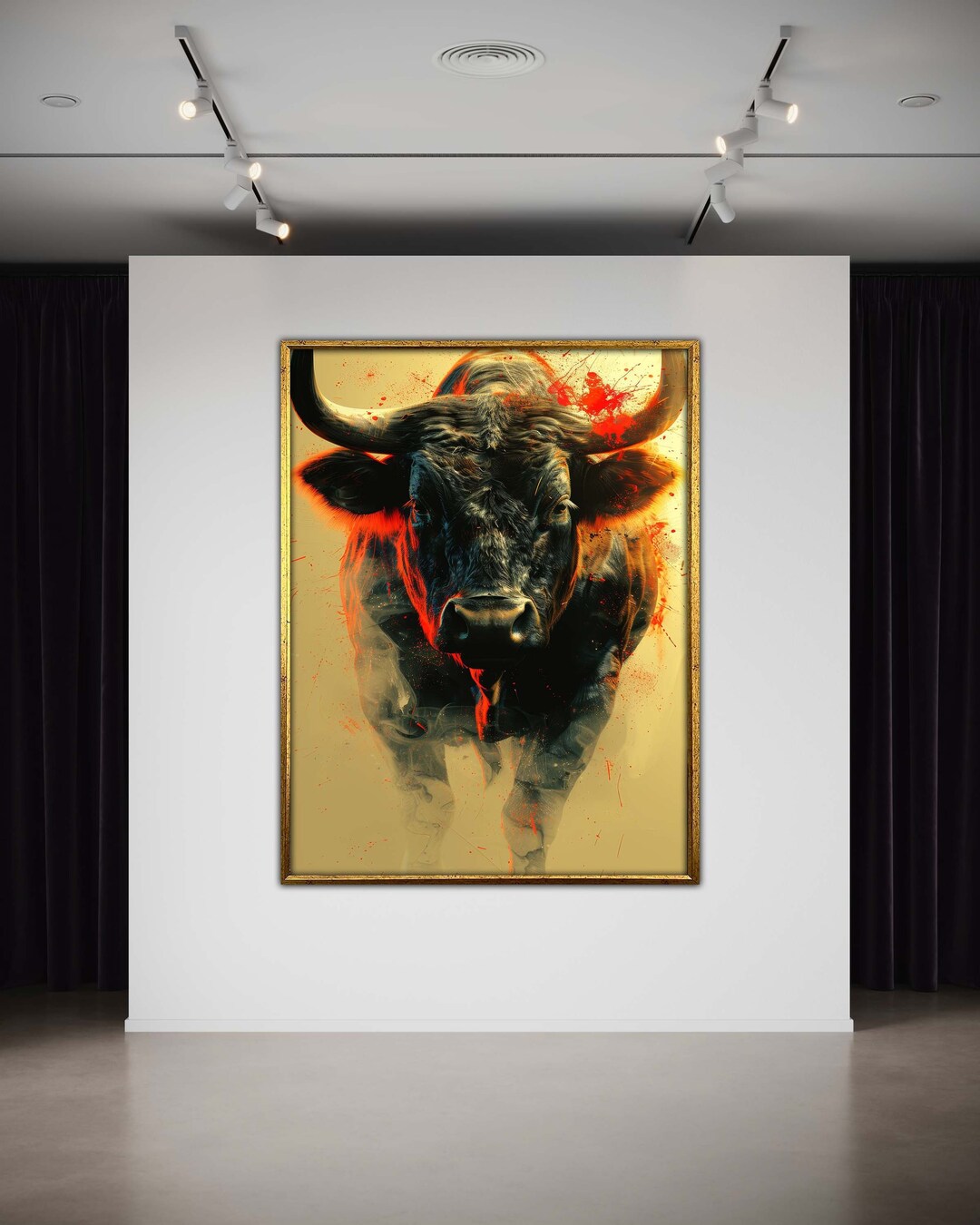 Fierce and Powerful Angry Bull - Abstract Colorful Art With Bold Red ...