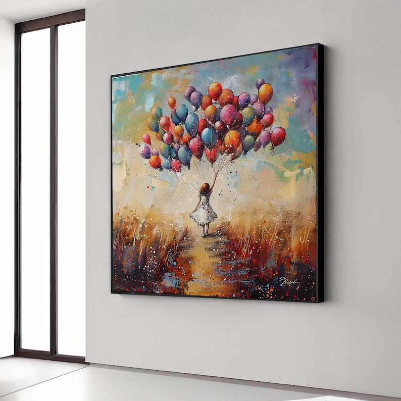 Girl With Balloons Canvas Art, Colorful Balloon Painting, Whimsical ...