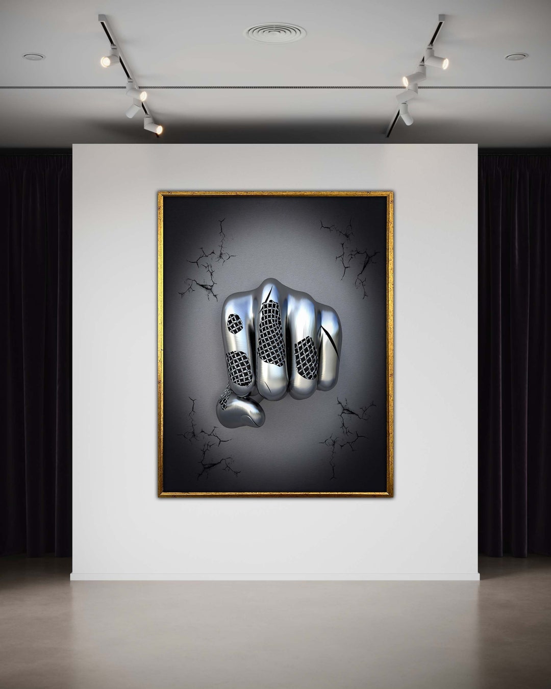 Silver Fist Canvas Wall Art 3D Effect Contemporary Decor Modern ...