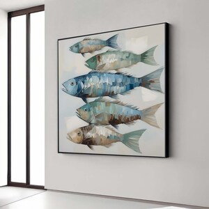 Colorful Abstract Fish Canvas, Coastal Wall Art, Marine Life Painting ...