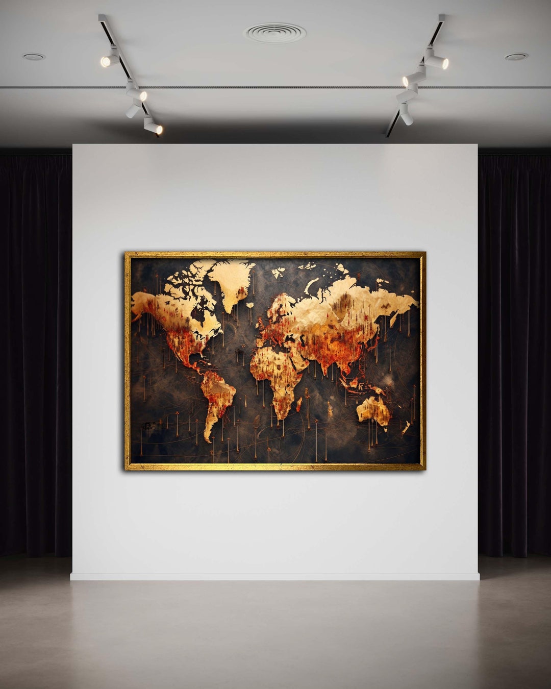 Abstract World Map Art,modern Global Wall Art,textured World Map Canvas ...