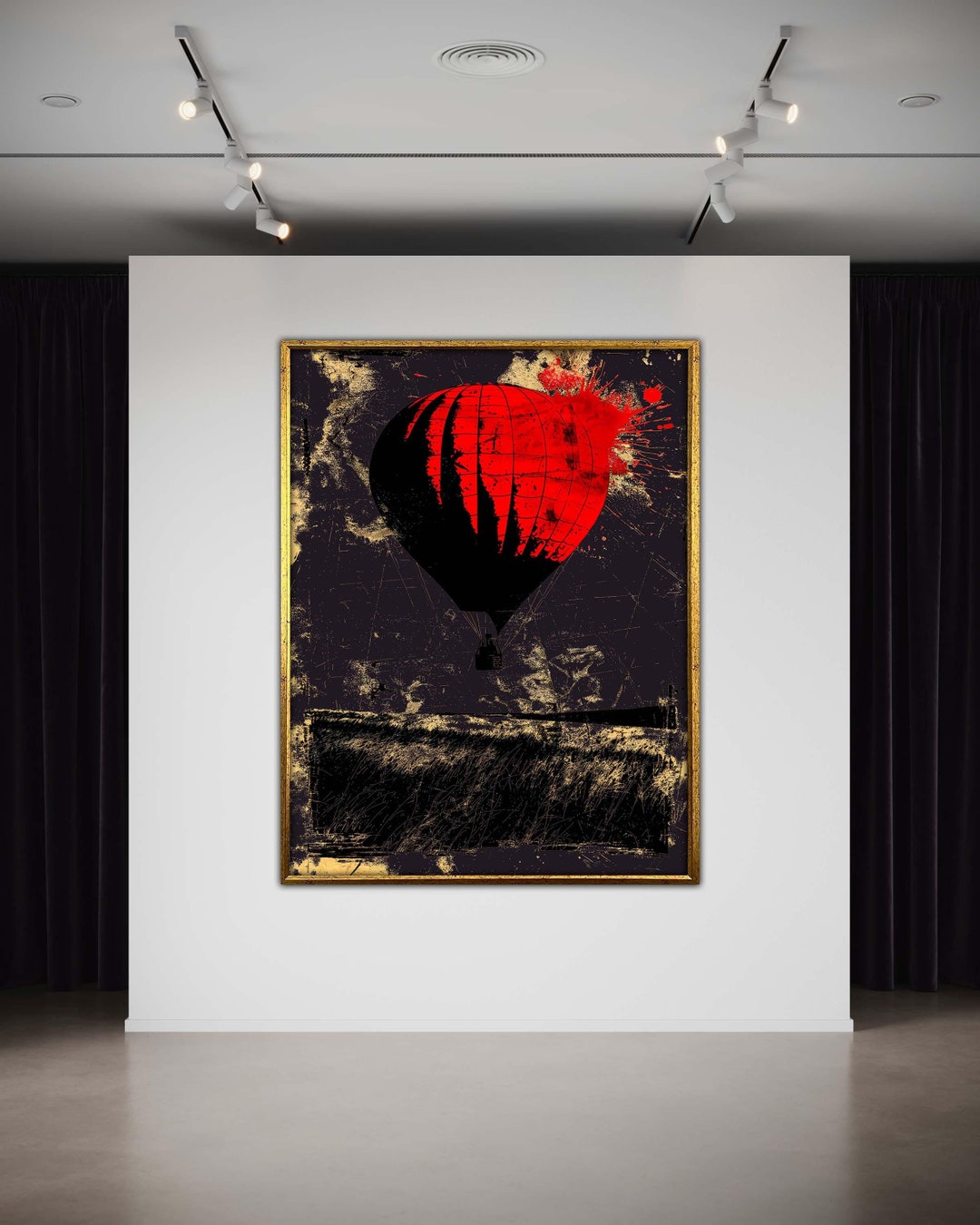 Dark Red Balloon Art, Abstract Hot Air Balloon Canvas, Edgy Urban Wall ...