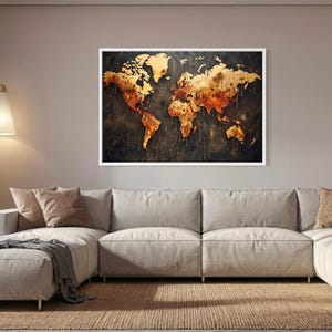 Abstract World Map Art,modern Global Wall Art,textured World Map Canvas ...
