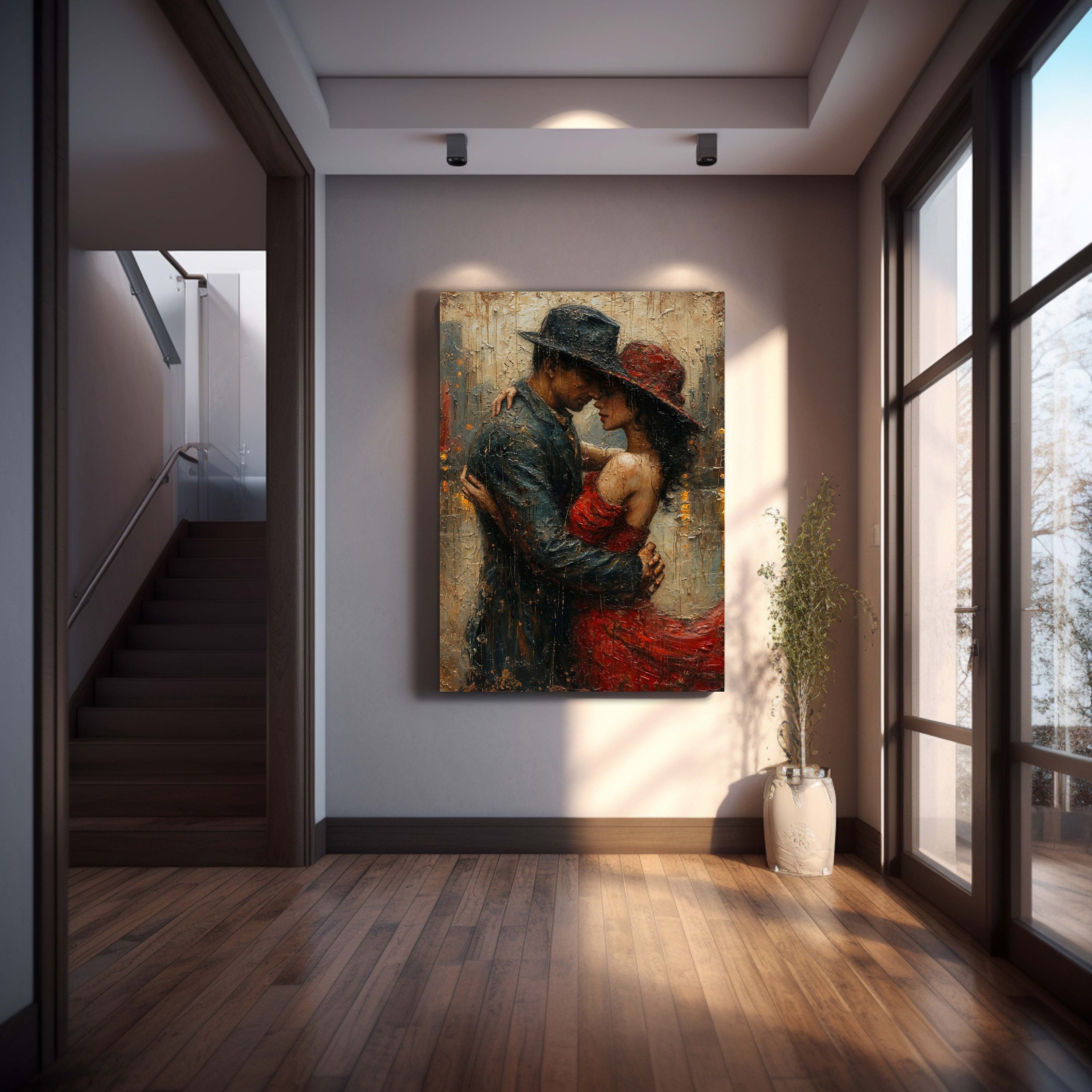 Passionate Embrace Canvas, Romantic Couple Wall Art, Intimate Dance ...