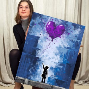 Banksy Canvas, Purple Heart Balloon Street Art,girl Reaching for Love ...