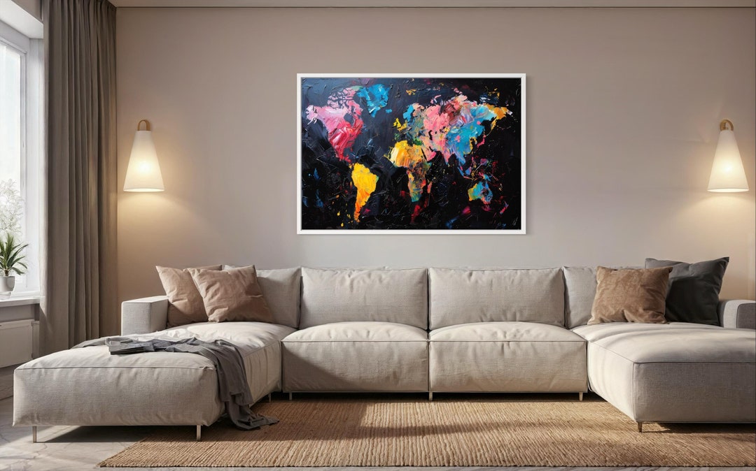 Colorful Abstract World Map, Modern Art World Map,textured Global ...