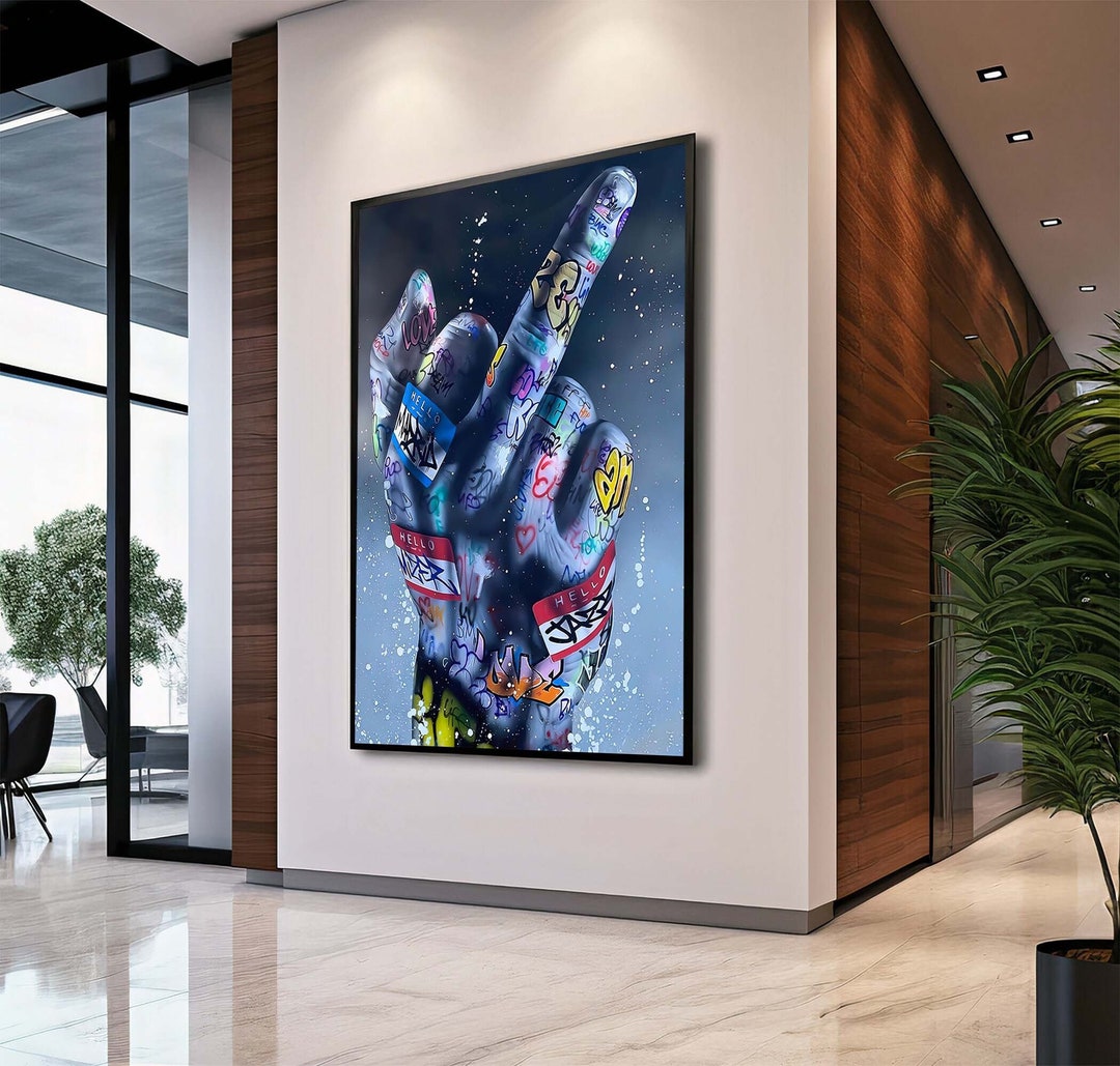 Urban Graffiti Art Print Wall Decor Bold Middle Finger Canvas ...