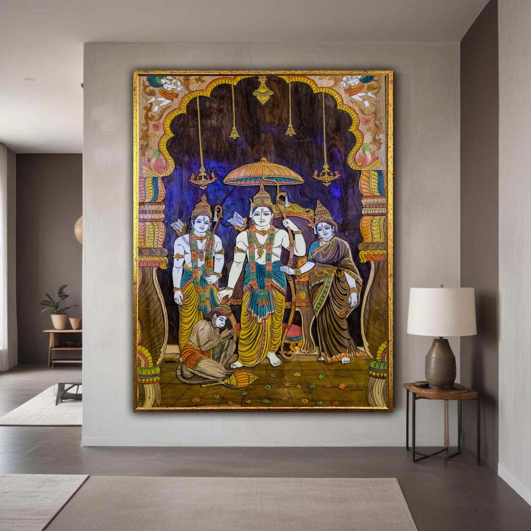 Lord Rama Family Canvas Print, Sita Ram Lakshman Hanuman, Hindu Epic ...