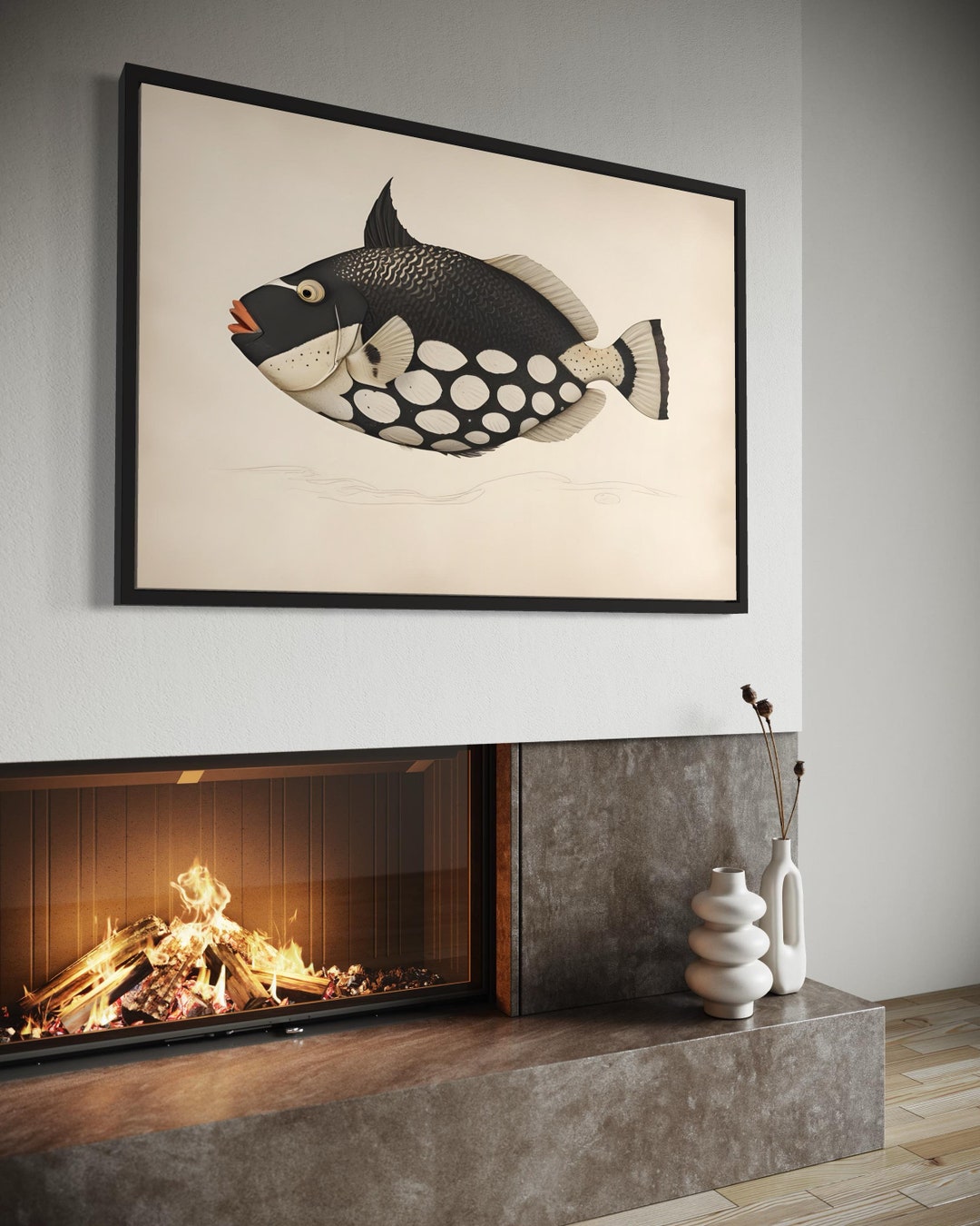 Fish Art, Polka Dot Triggerfish Art, Modern Marine Life Illustration ...