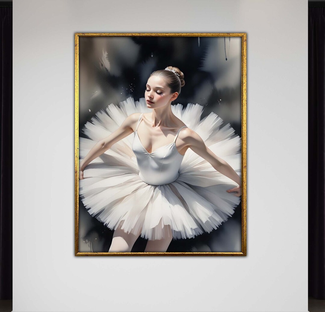 Elegant White Tutu Ballerina Canvas – Graceful Ballet Dance Artwork in ...