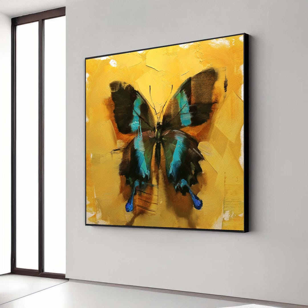 Abstract Blue Butterfly Canvas, Modern Nature Wall Art, Insect Painting ...