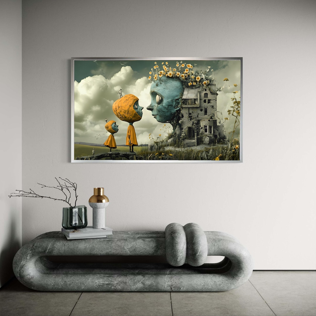 Whimsical Surreal Canvas, Giant Head Fantasy Art, Abandoned House Print ...