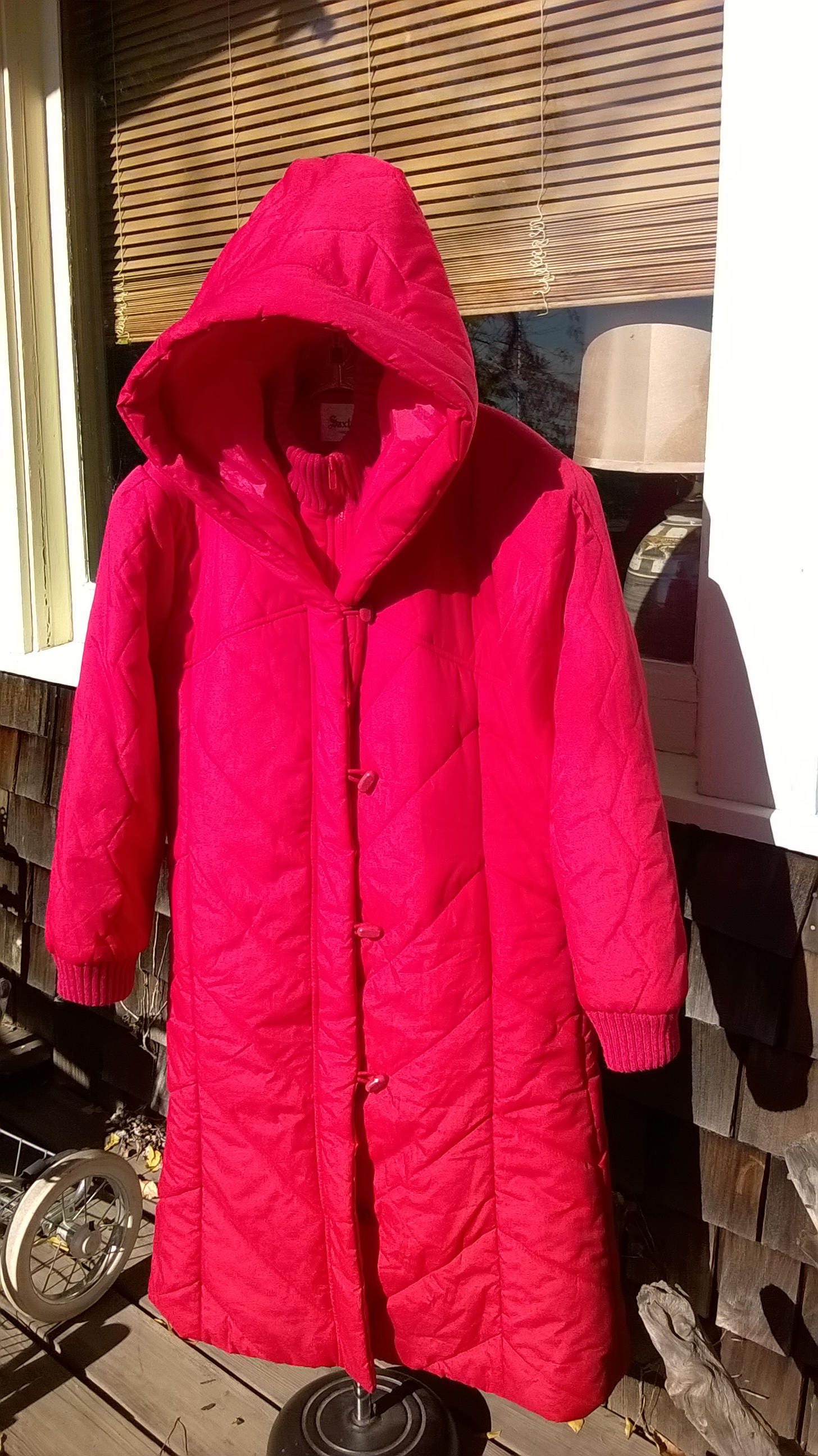 Rose Red Puffer Coat, Sz 12 14 , 70s Saton Hall Long Quilted Coat, Red ...