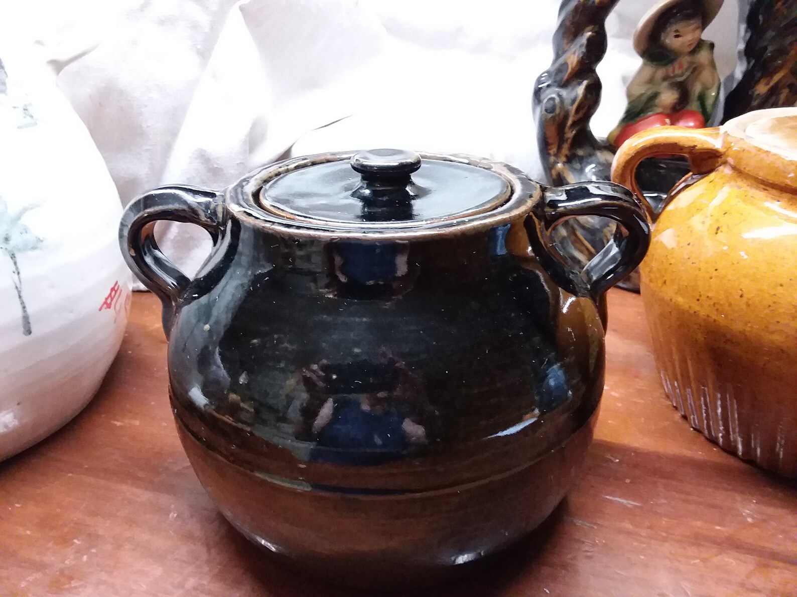 Antique Bean Pot, Original Crock Pot, Two Handle, Lidded Bean Pot ...