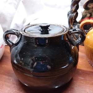 Antique Bean Pot, Original Crock Pot, Two Handle, Lidded Bean Pot ...