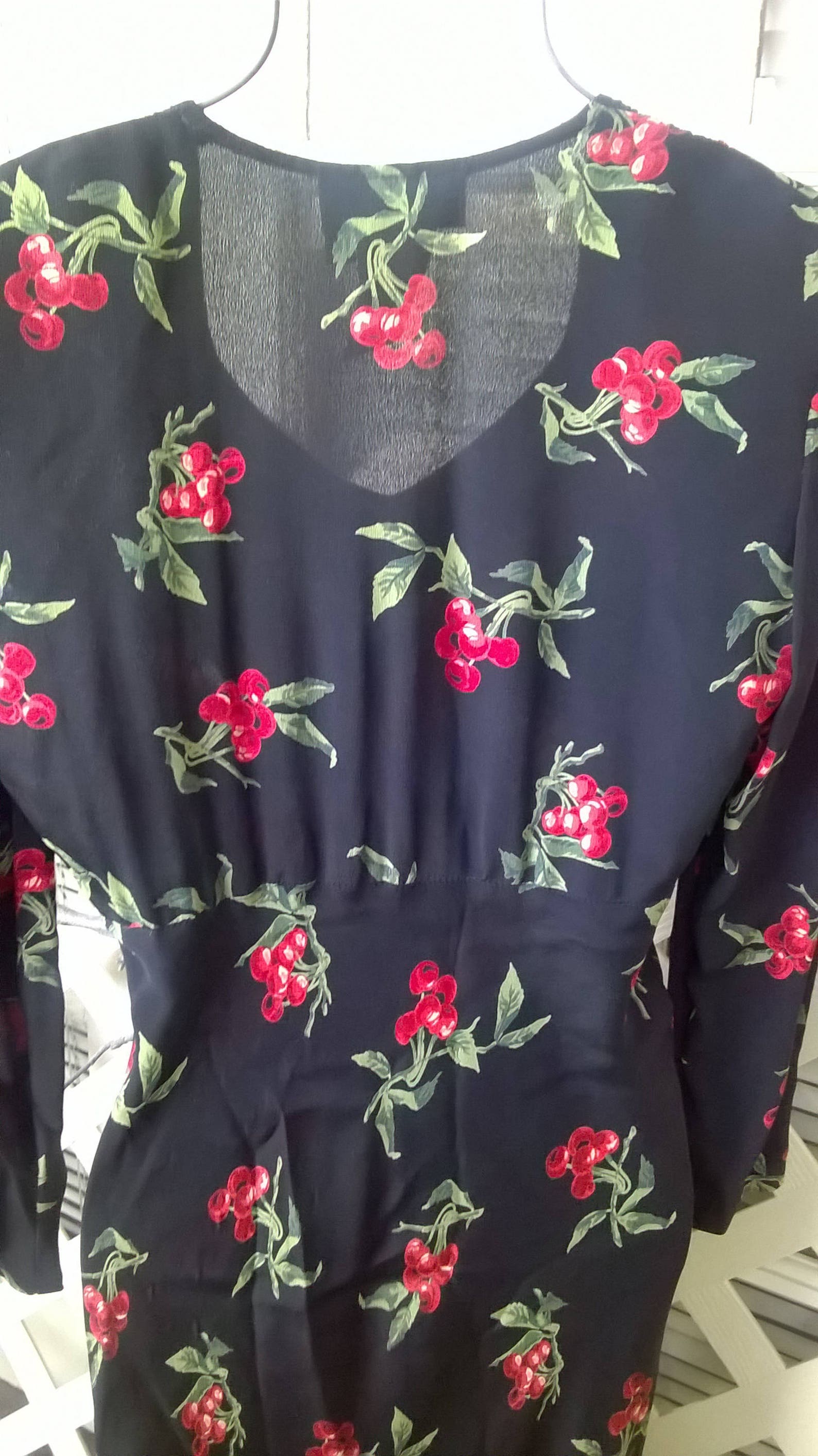 Carol Little 80s Does 30s Cherries Print Rayon Dress Sz 6, Black and ...