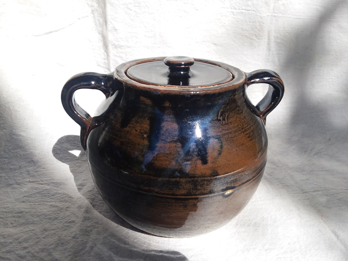 Antique Bean Pot, Original Crock Pot, Two Handle, Lidded Bean Pot ...
