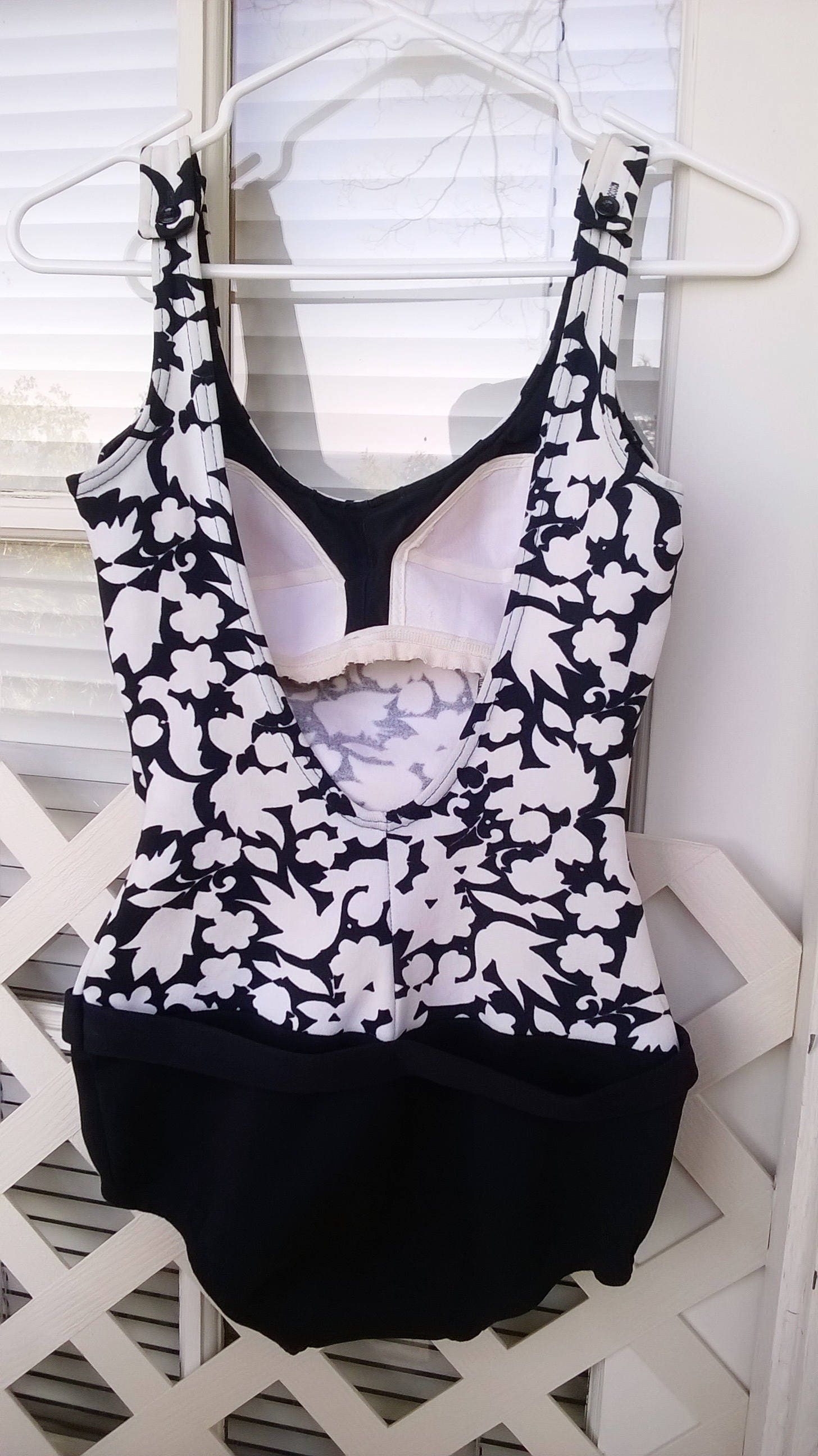 Penney's Mod Swimsuit, One Piece. Black and White , Nylon Knit Print ...