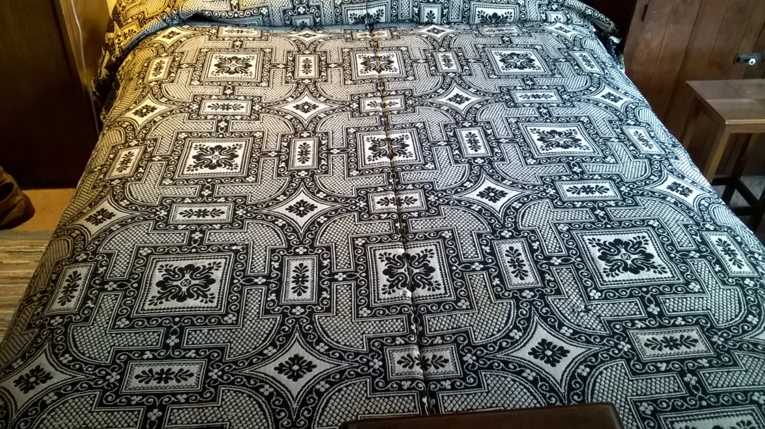 Antique Coverlet , Black and Ecru Wool and Cotton , 1841, 72 by 90 ...