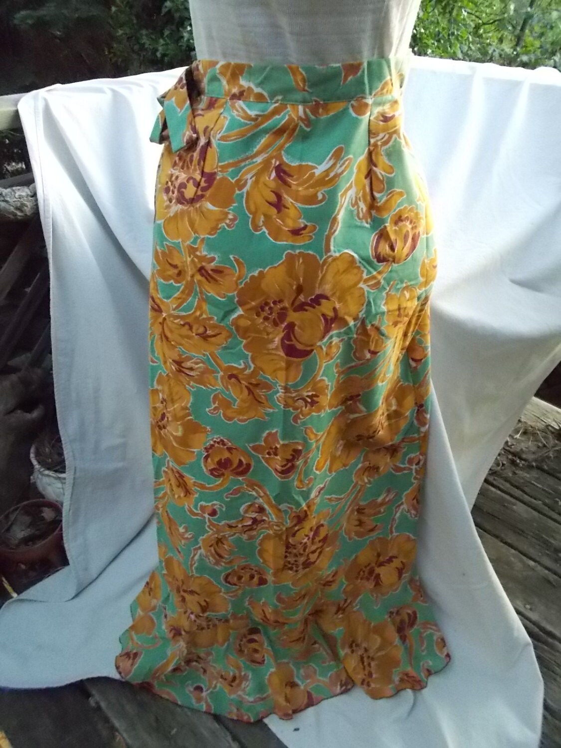 NOS Hippie Skirt, San Francisco Maker, Wildflowers Sheer Cotton Print ...
