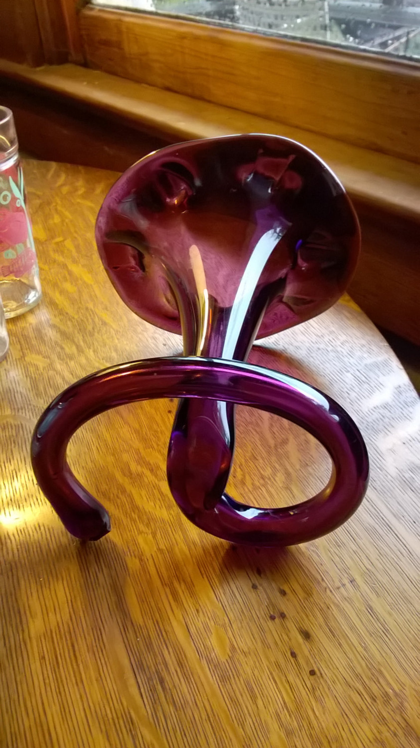 Amythyst Art Glass Trumpet Vase, Murano Style Hand Blown With Curled ...