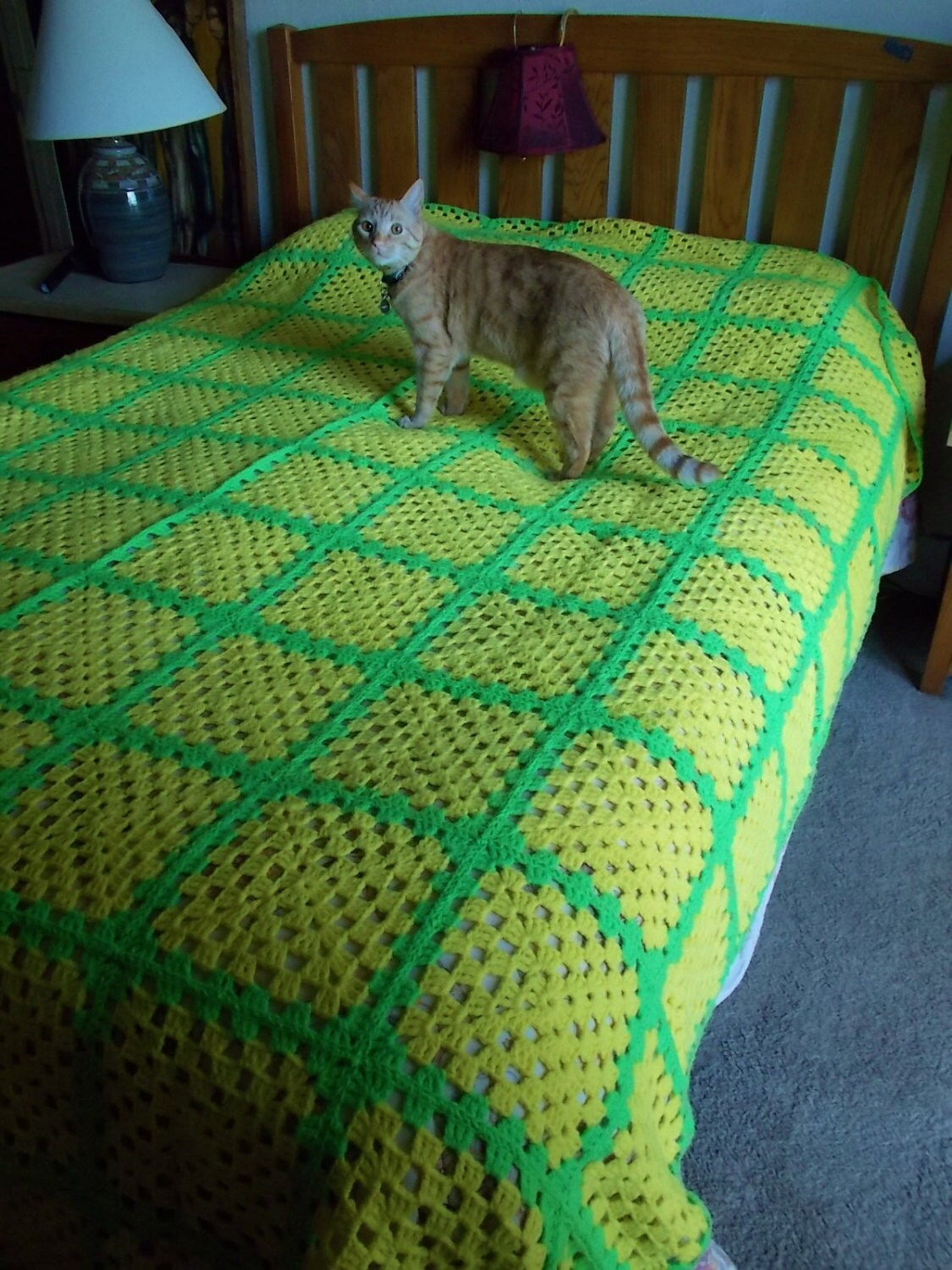 Vintage Granny Square Bedspread, Twin Double Queen, Sunny Yellow and ...