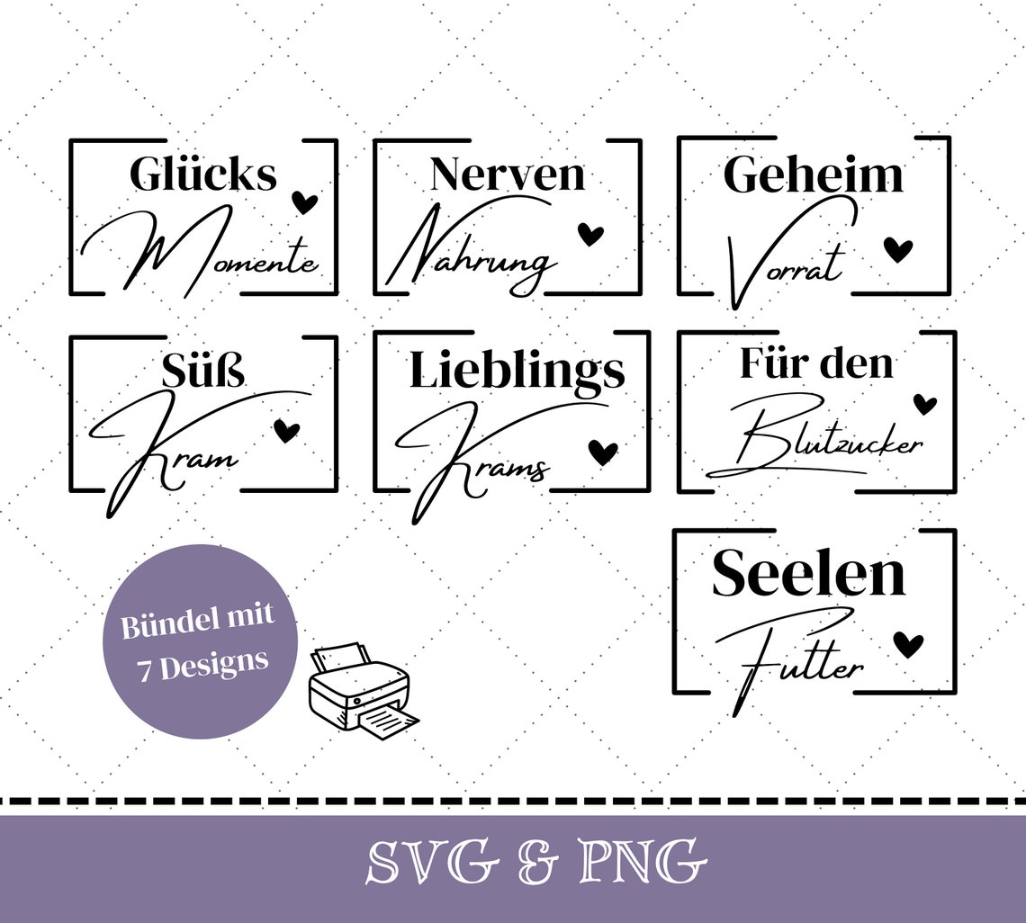 Plotterdatei Sprüche SVG & PNG, Süßigkeiten, Vorratsdosen, Nervennahrung, Kekse, Süßes ...