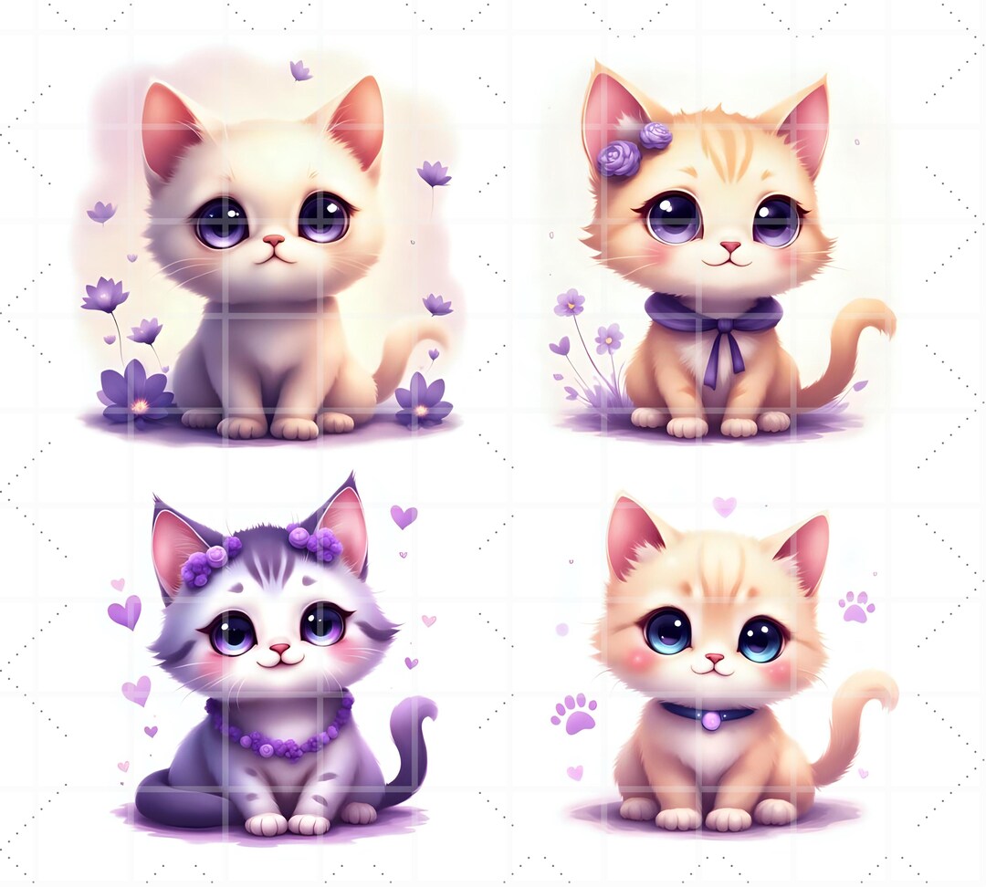 Sweet Cats Clipart Bundle, Cute Cat PNG, Kitten Graphics, Kawaii Cats ...