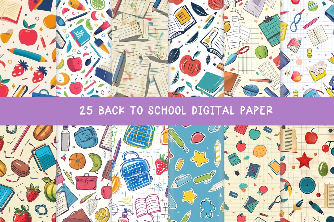 Back to School Digital Paper | Digital Download Paper Set | Printable ...