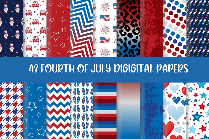 Fourth of July Digital Paper Digital Download Paper Set Printable Art ...