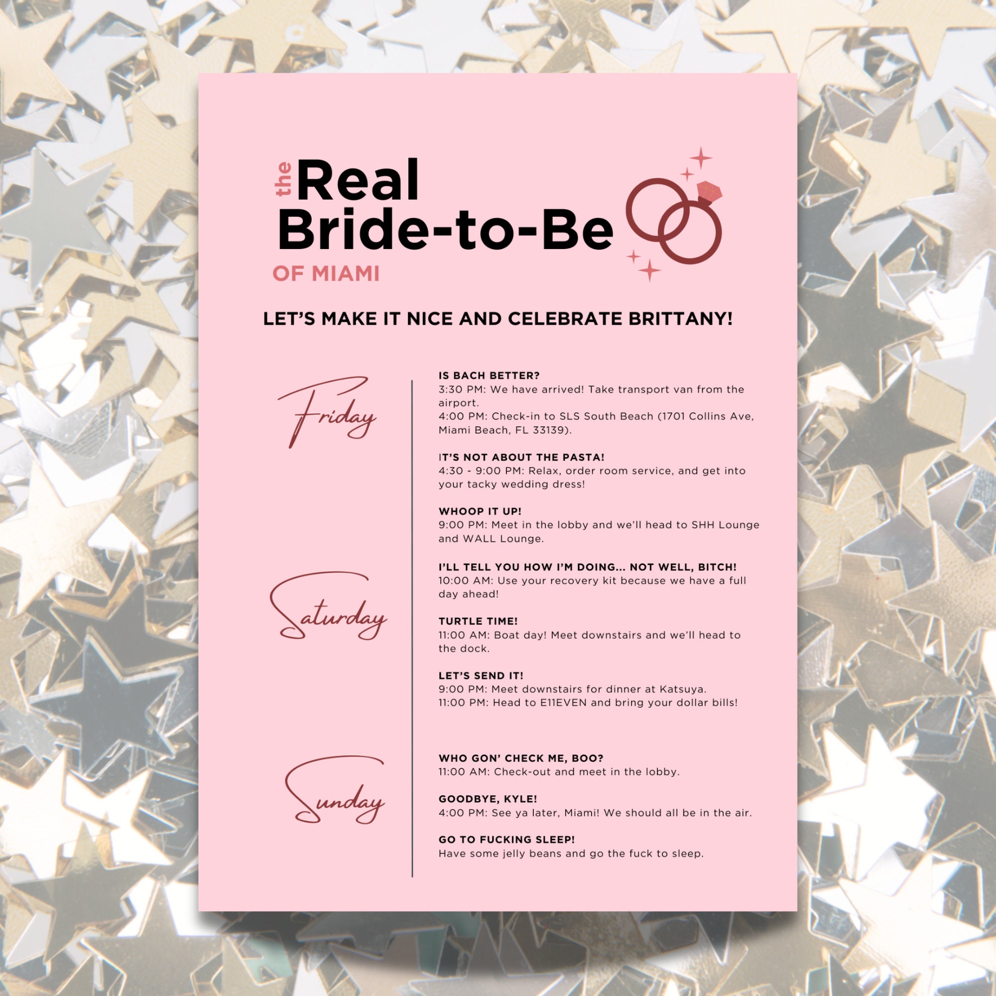 Bravo Bachelorette Itinerary, Bravo Party Itinerary, Real Housewives ...