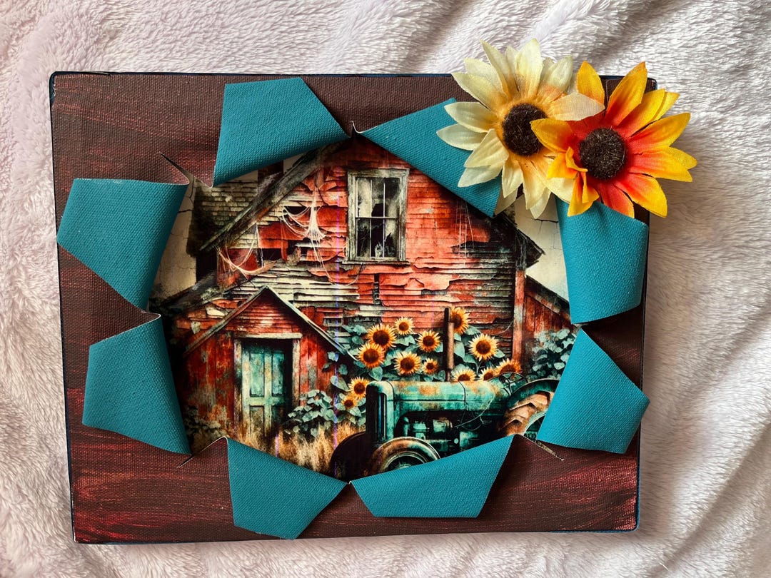 1- Busted Canvas Sunflowers, and Tractor With Lights. - Etsy