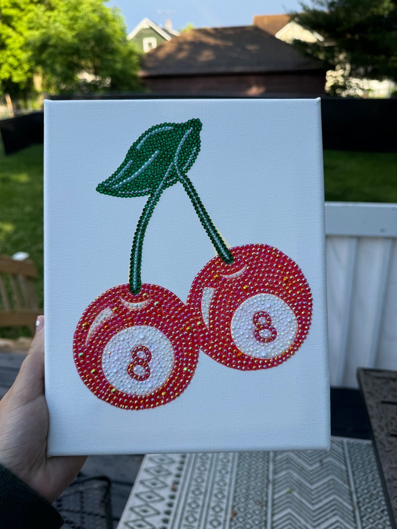 8ball Cherries Bedazzled Rhinestone Canvas Perfectlysparkly - Etsy