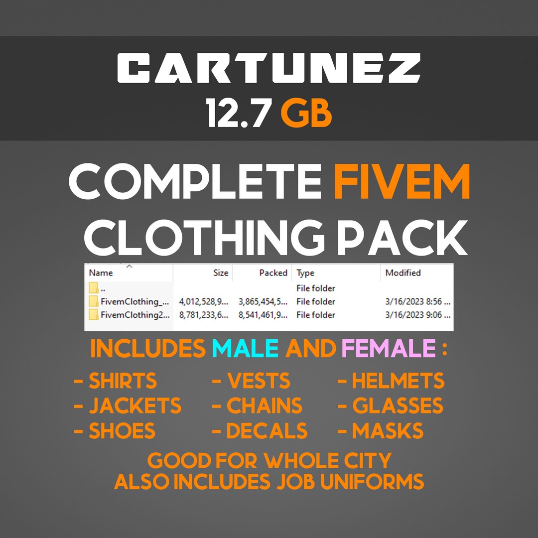 2024 BIGGEST FIVEM 12.7 GB Clothing Pack for Male and Female Complete ...