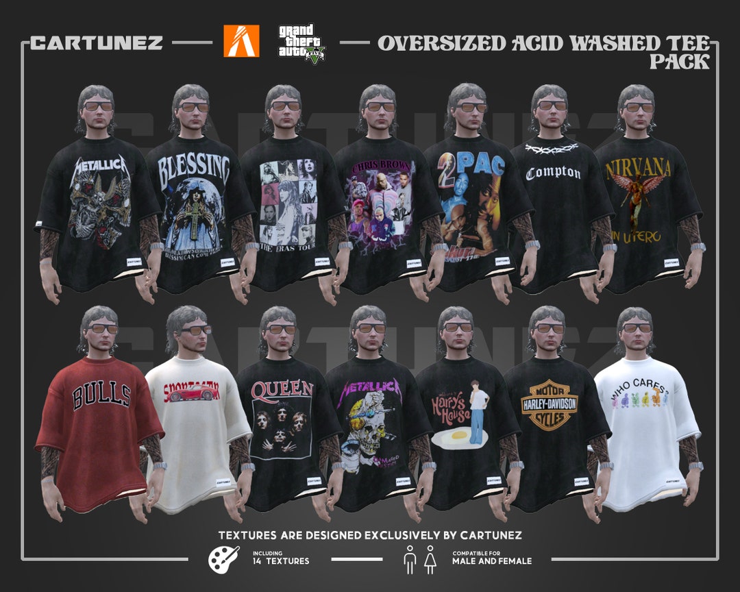 FIVEM "oversized Acid Washed Tee" for Male and Female Couple | Fivem ...