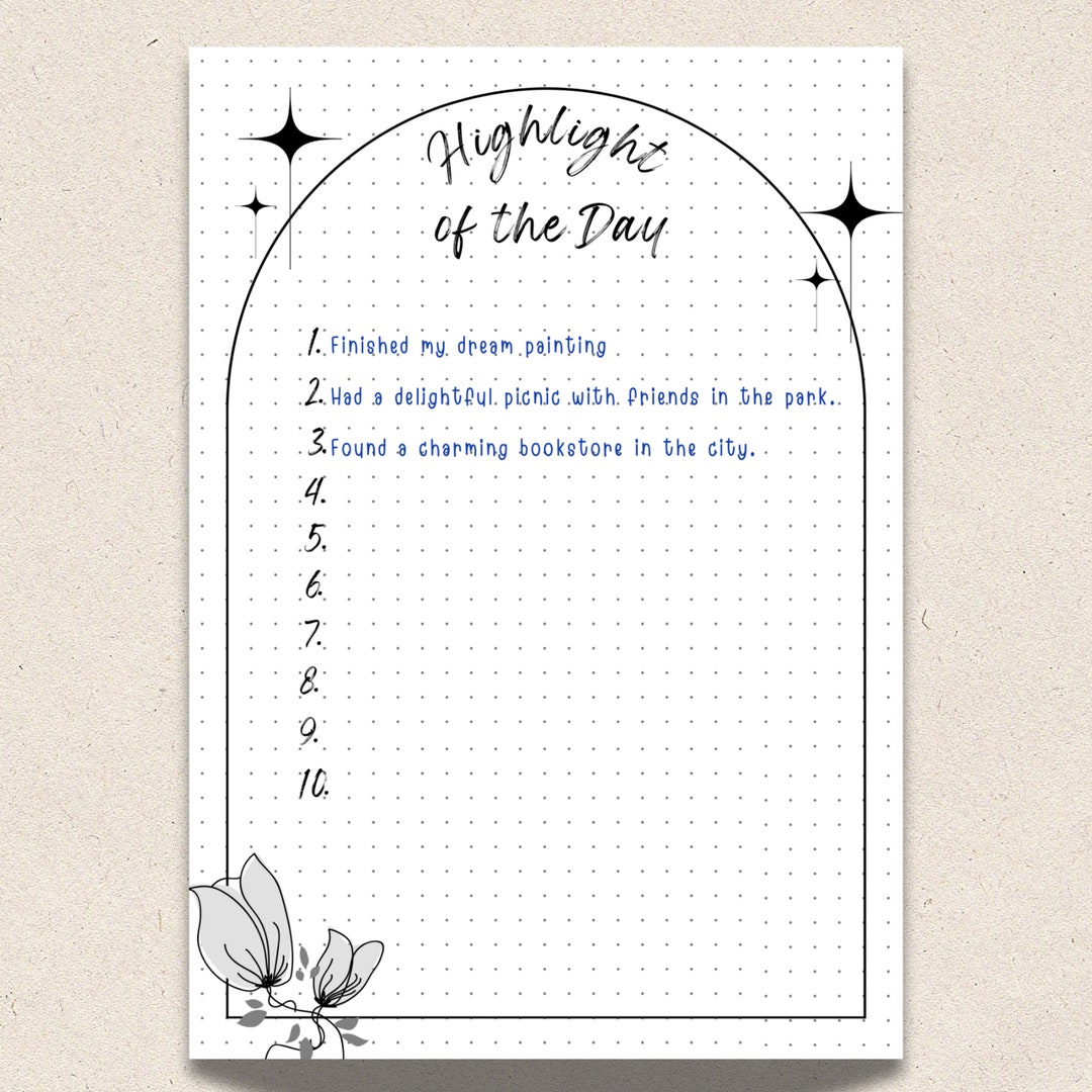 Highlight of the Day Printable Tracker, Bullet Journal Page, Memory ...