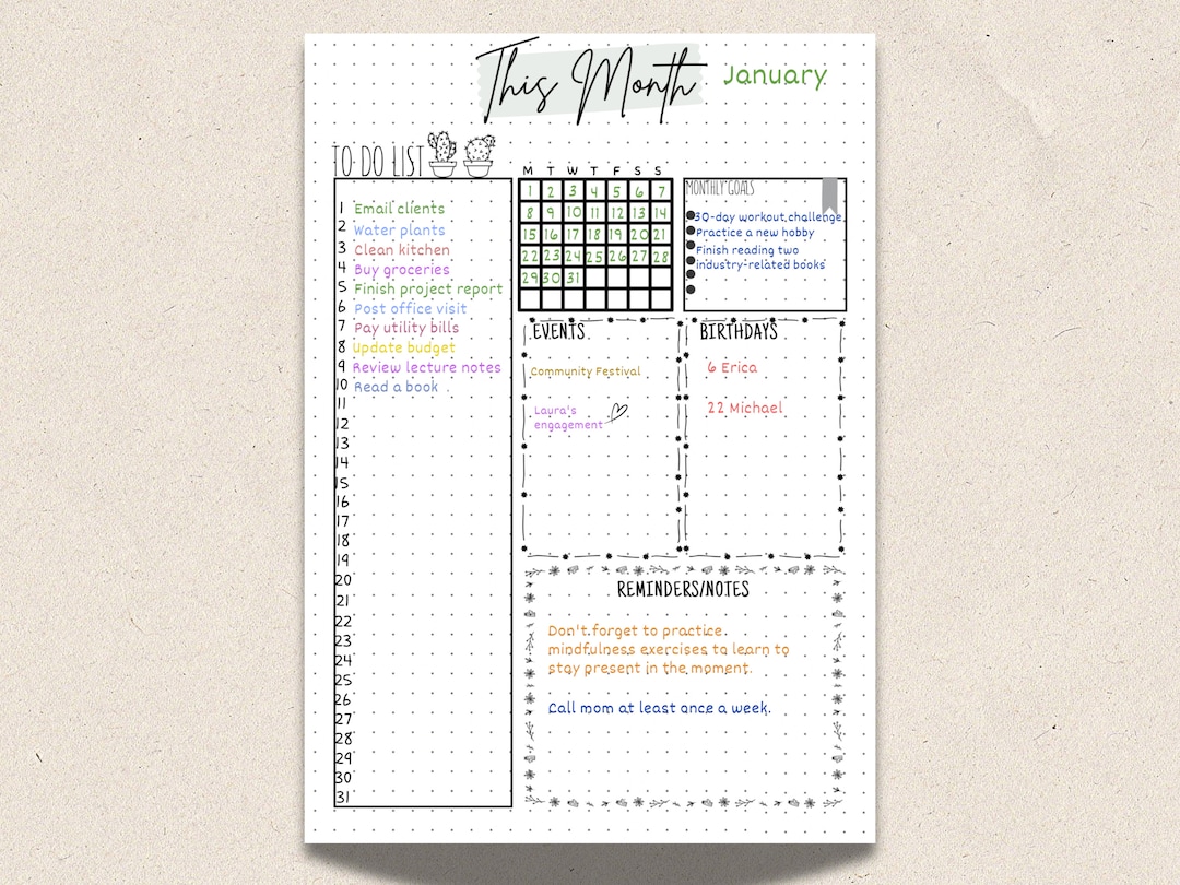Monthly Planner Printable, A5 Journal Page, Digital Planner, Aesthetic ...