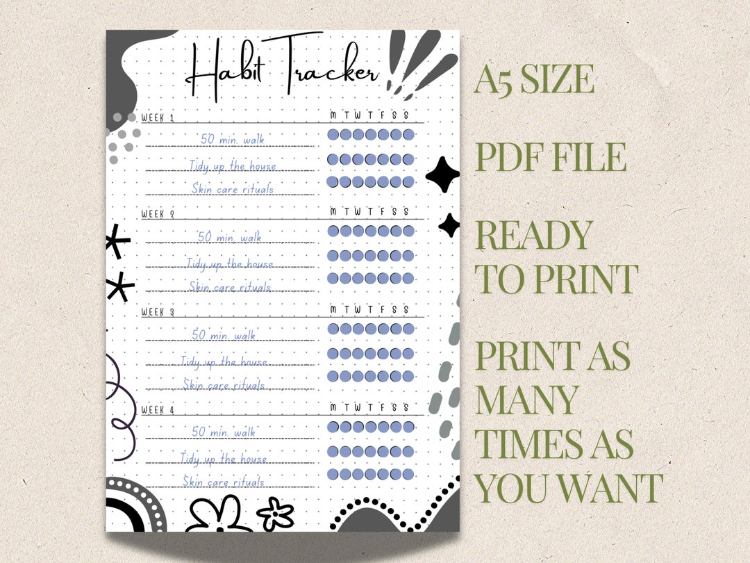 Habit Tracker Printable A5 Journal Page, Monthly Tracker Goals, Daily ...