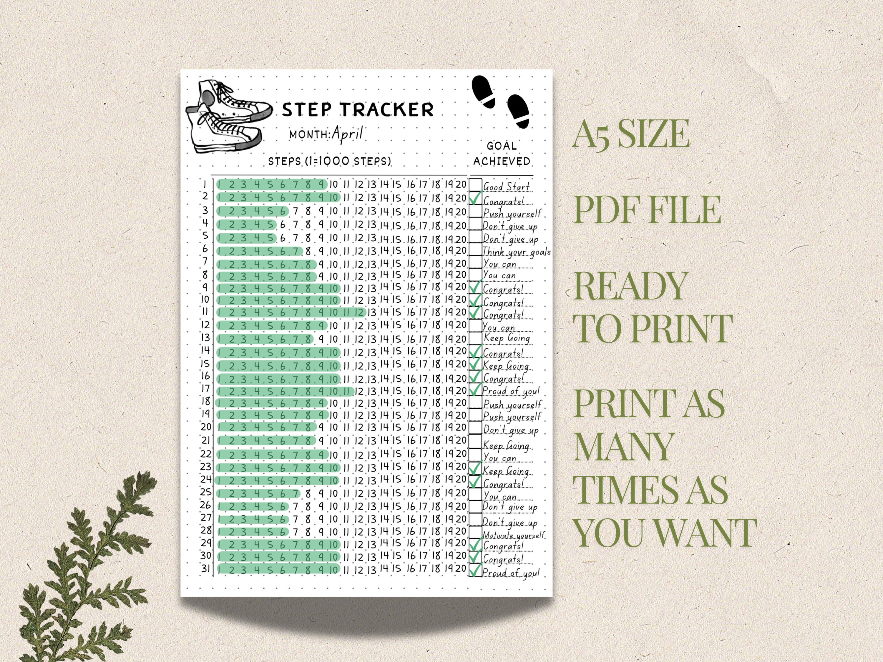 Walking Tracker Printable A5 Journal Page, Daily Step Counter, Step ...