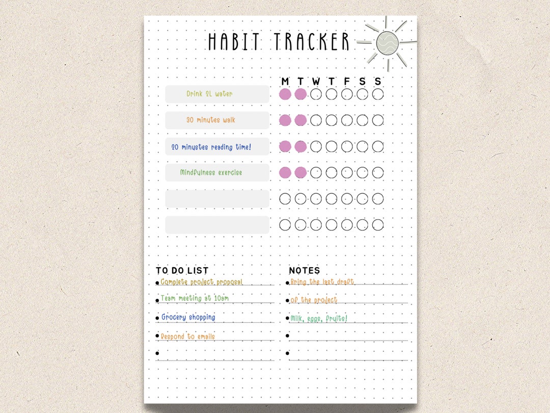 Habit Tracker Checklist Printable, A5 Journal Page, Printable Planner ...