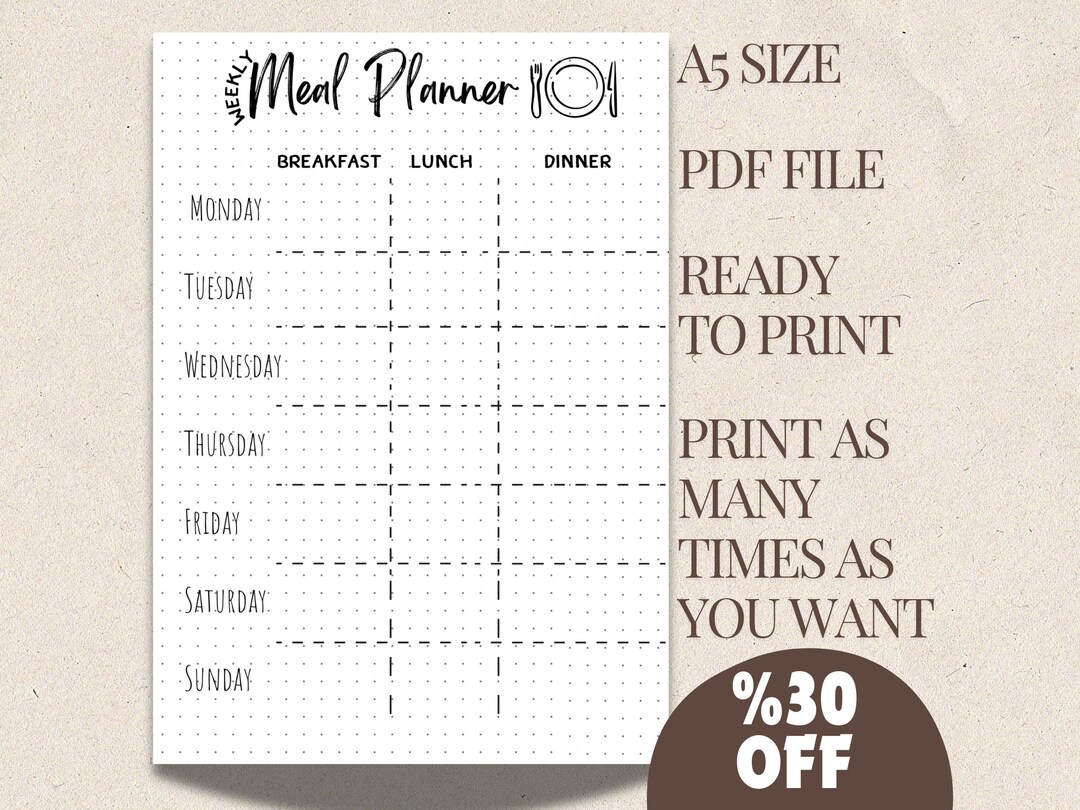 Food Chart, Healthy Eating Tracker, Weekly Meal Planner Template ...