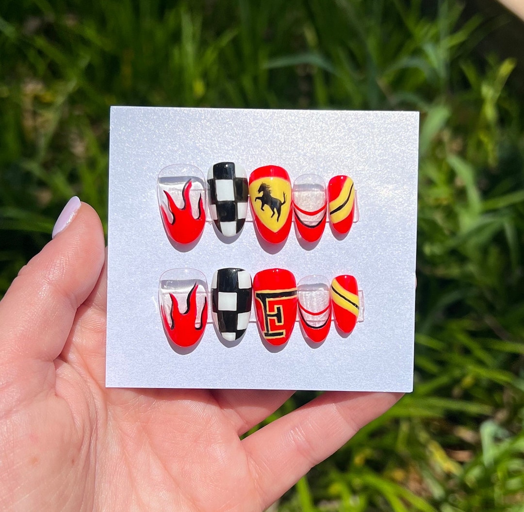 Ferrari Inspired Press on Nails Gel Nails, Custom Nails, Red - Etsy